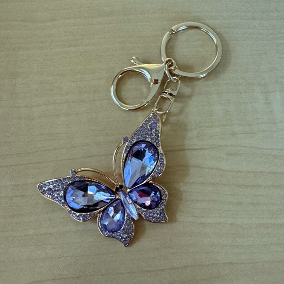 Accessories | Purple Butterfly Sparkly Gemstone Bag Charm Keychain ...